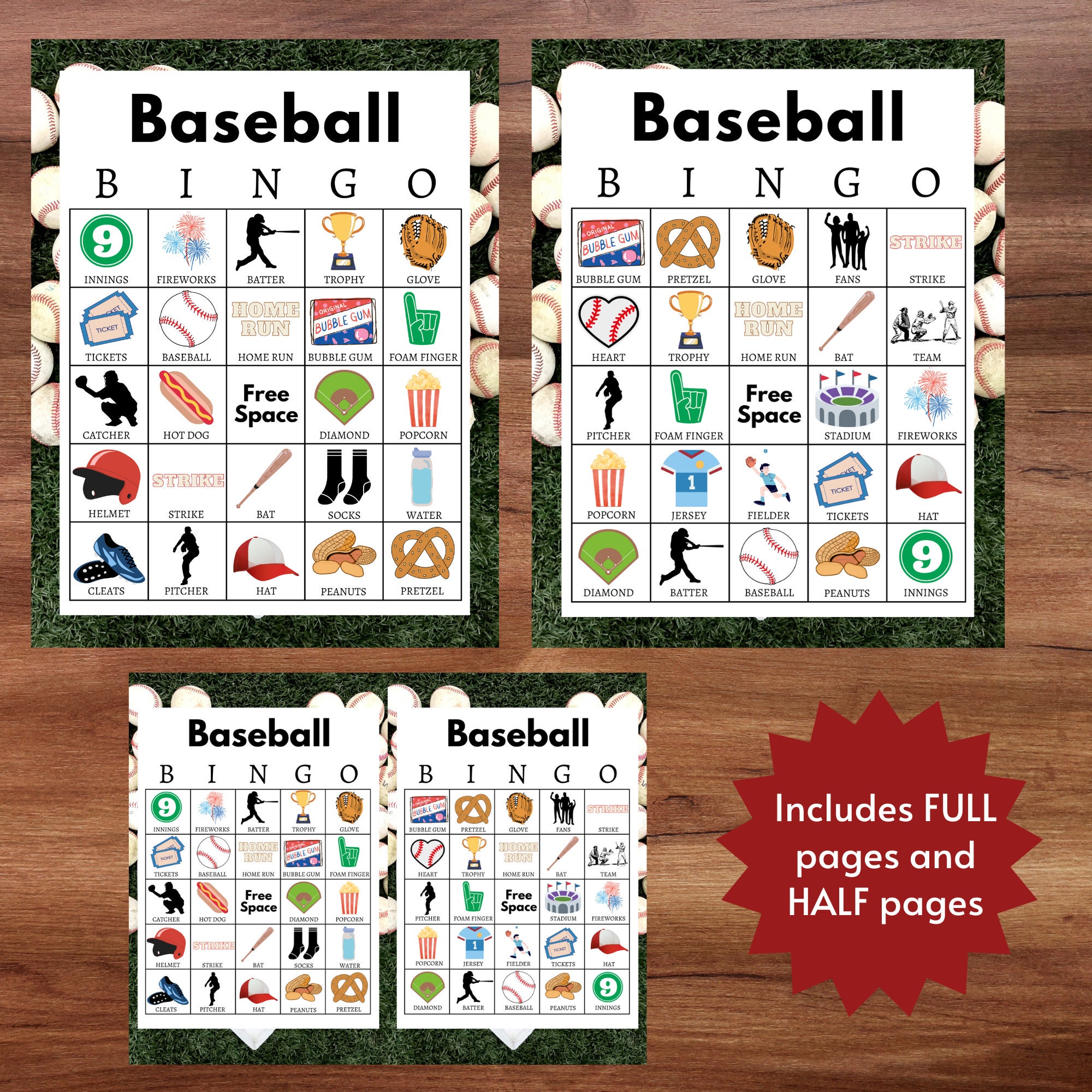 Baseball Bingo Cards, Baseball-themed Party Game for Kids, Sports Group ...