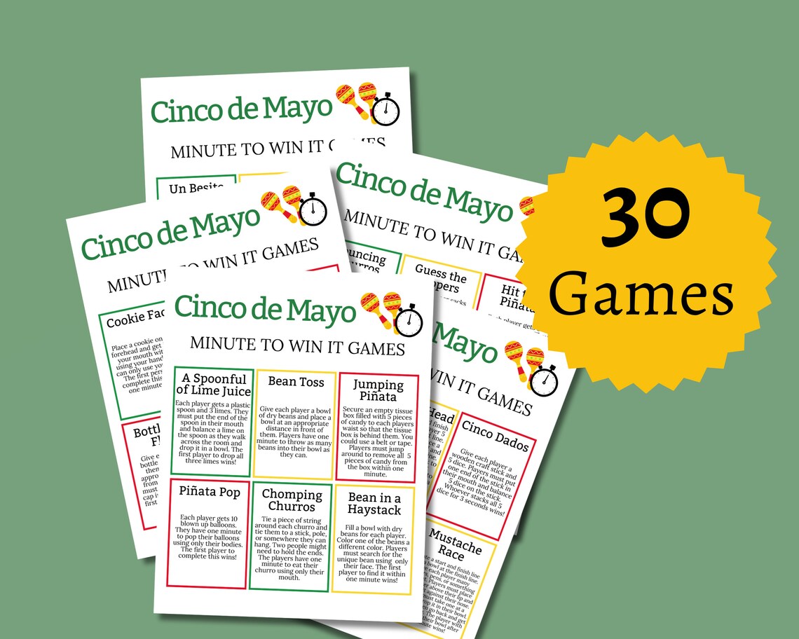 Cinco De Mayo Minute to Win It, Printable May 5th Party Games for Kids ...