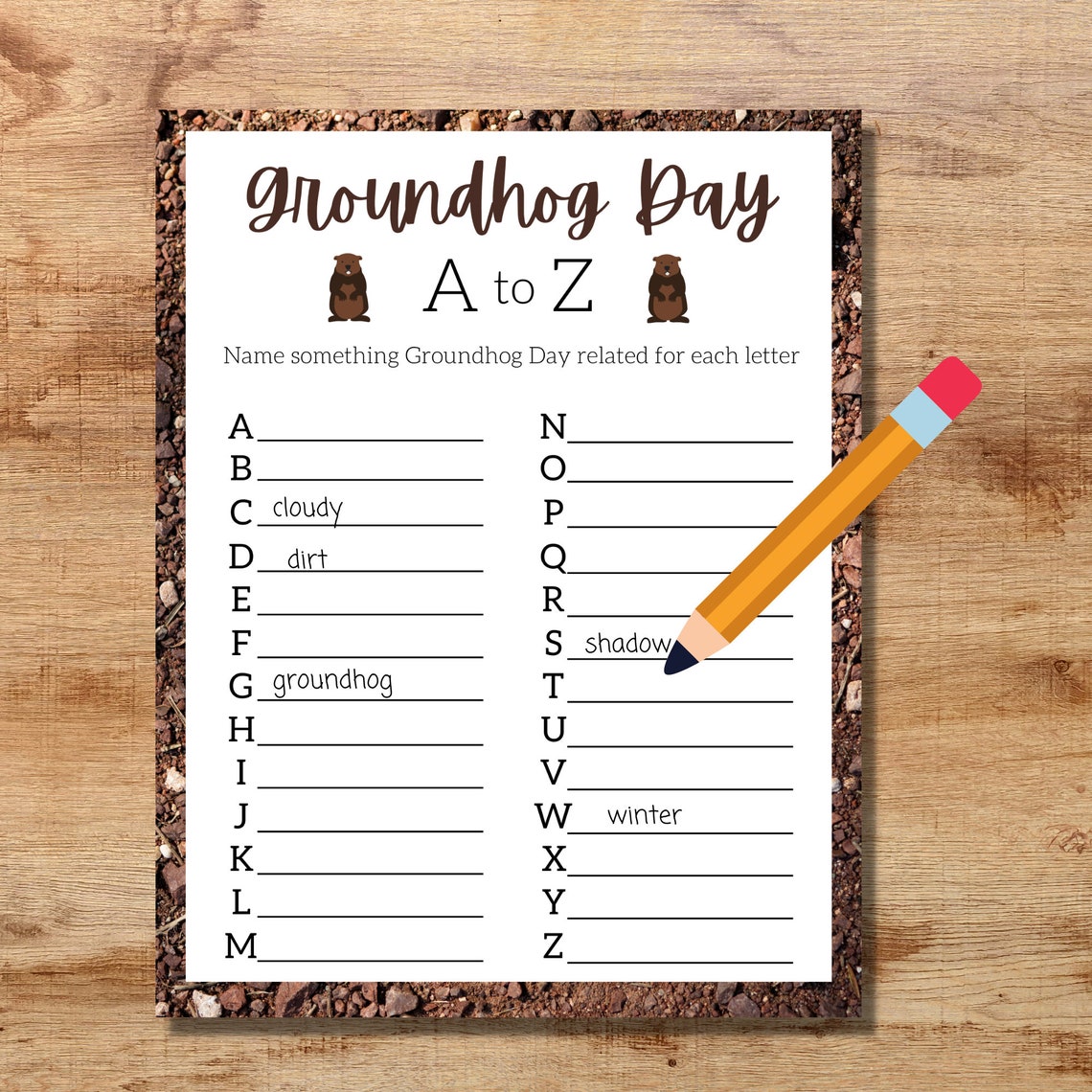 Groundhog Day Party Game, Groundhog Day A-Z Game, Printable Alphabet ...