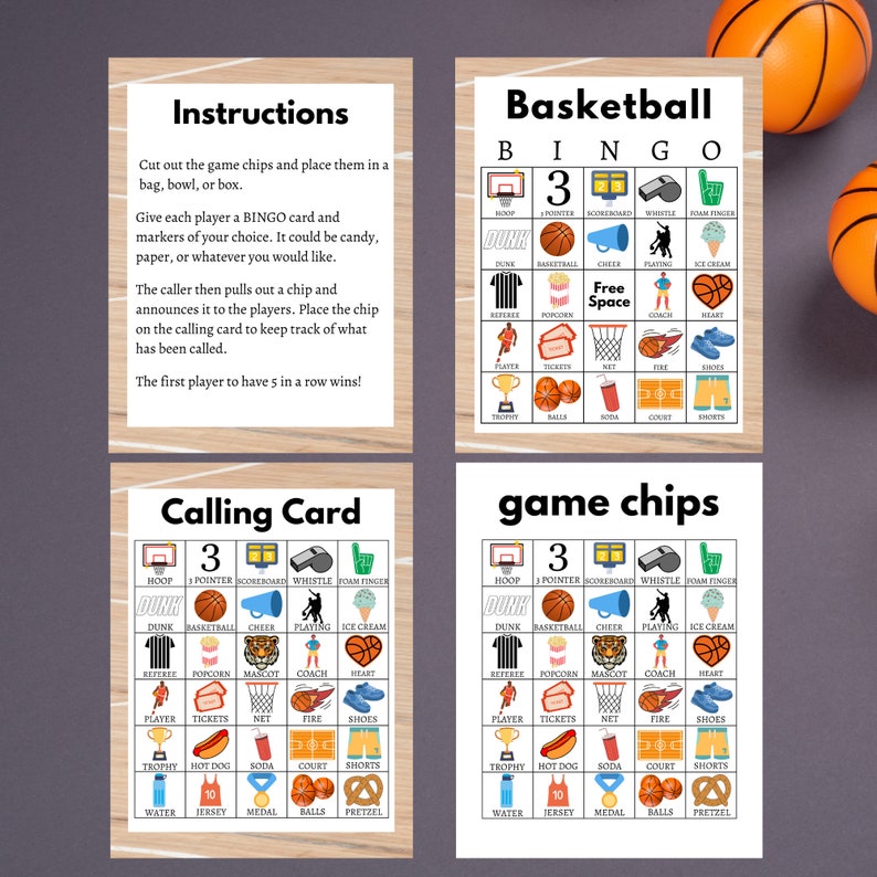 Basketball Bingo Cards, Printable Basketball Party Game for Kids, Teens ...