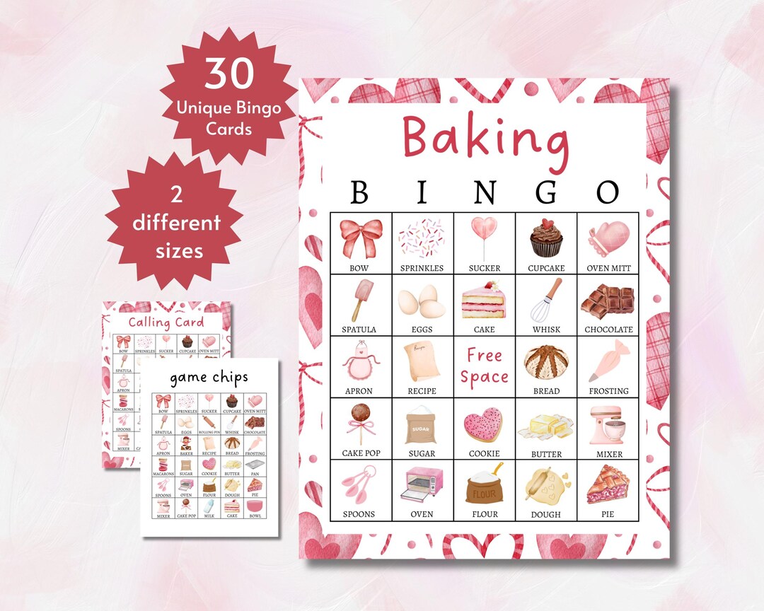 Valentine's Day Baking Bingo Cards, Printable February Party Game for ...