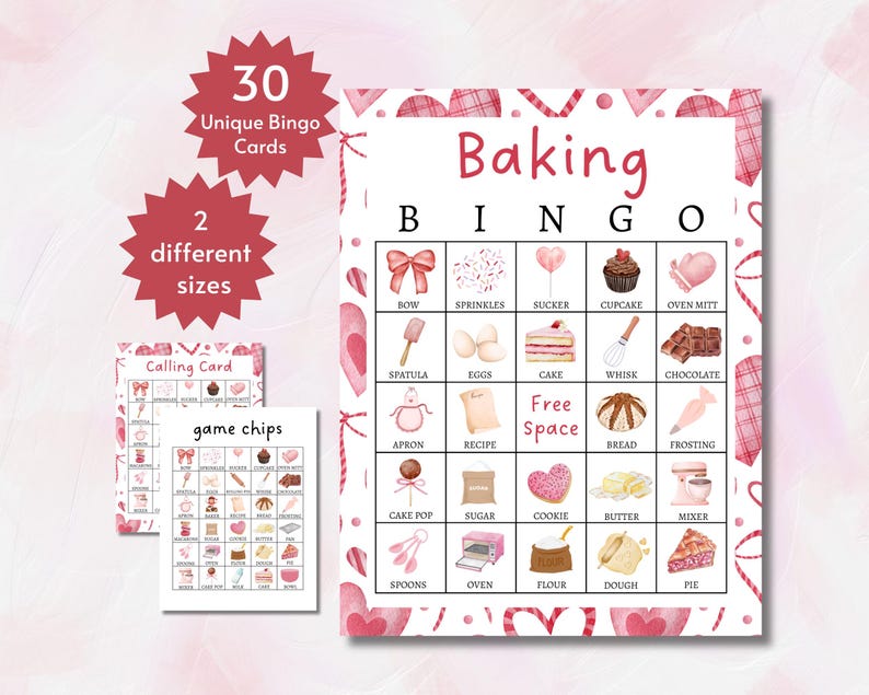 Valentine's Day Baking Bingo Cards, Printable February Party Game for ...