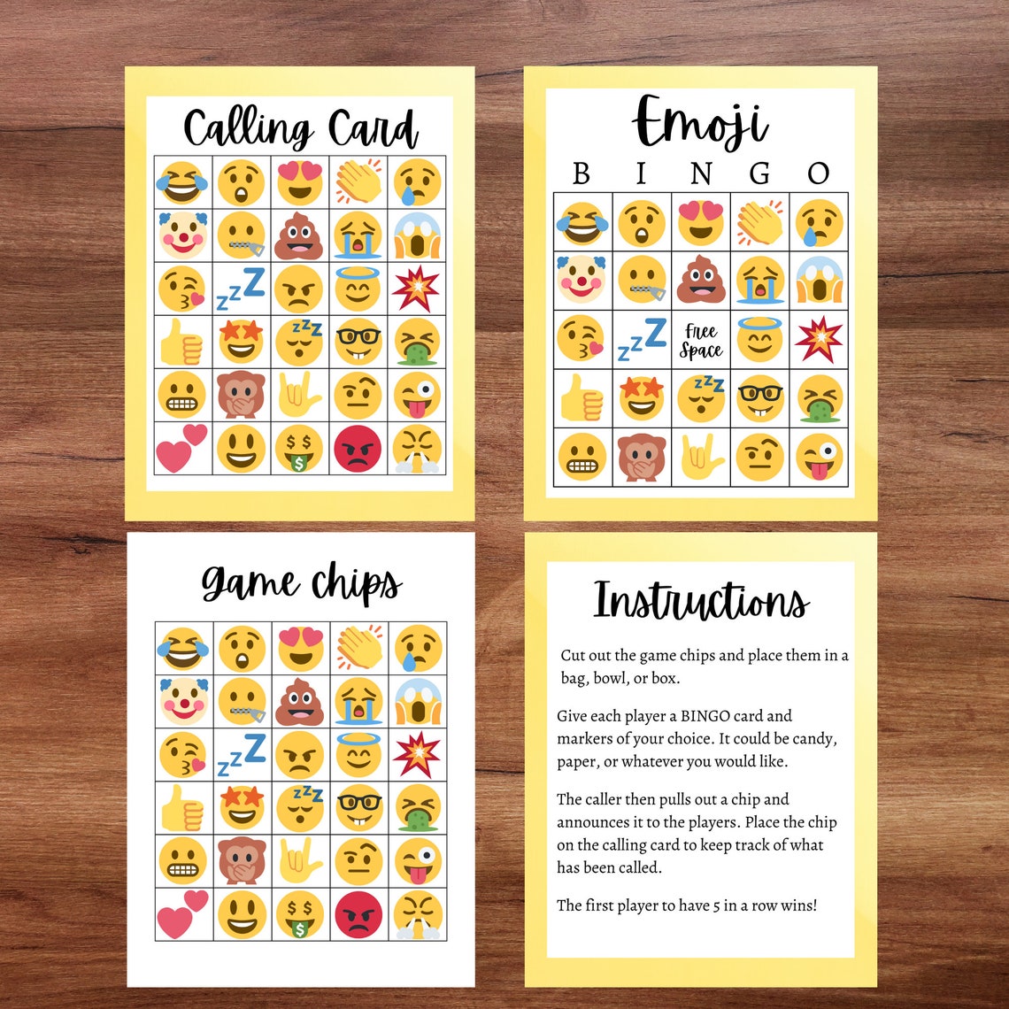 Emoji Bingo Cards, Printable Emotions Learning Game, Kids Emoji Party ...