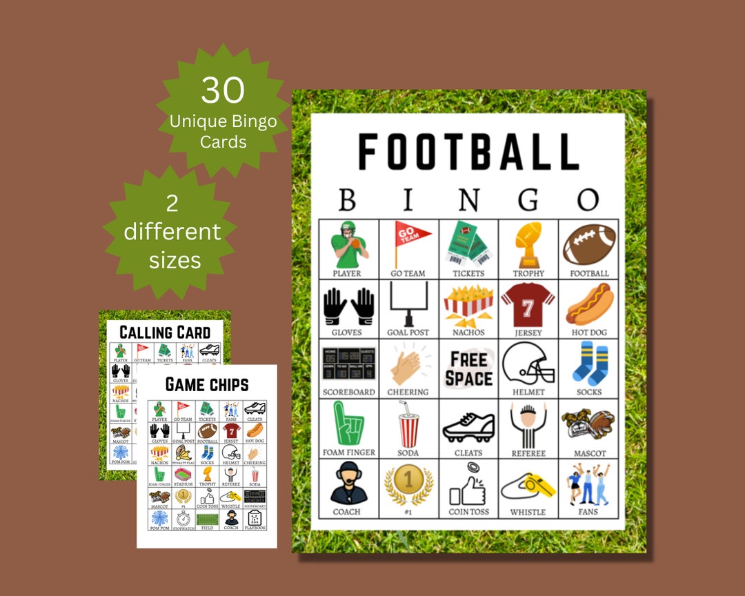 Football Bingo, Printable Bingo, Super Bowl Game, Football Bingo for ...