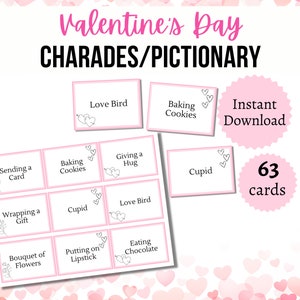 Valentine's Day Pictionary Cards, Printable Valentine's Charades ...