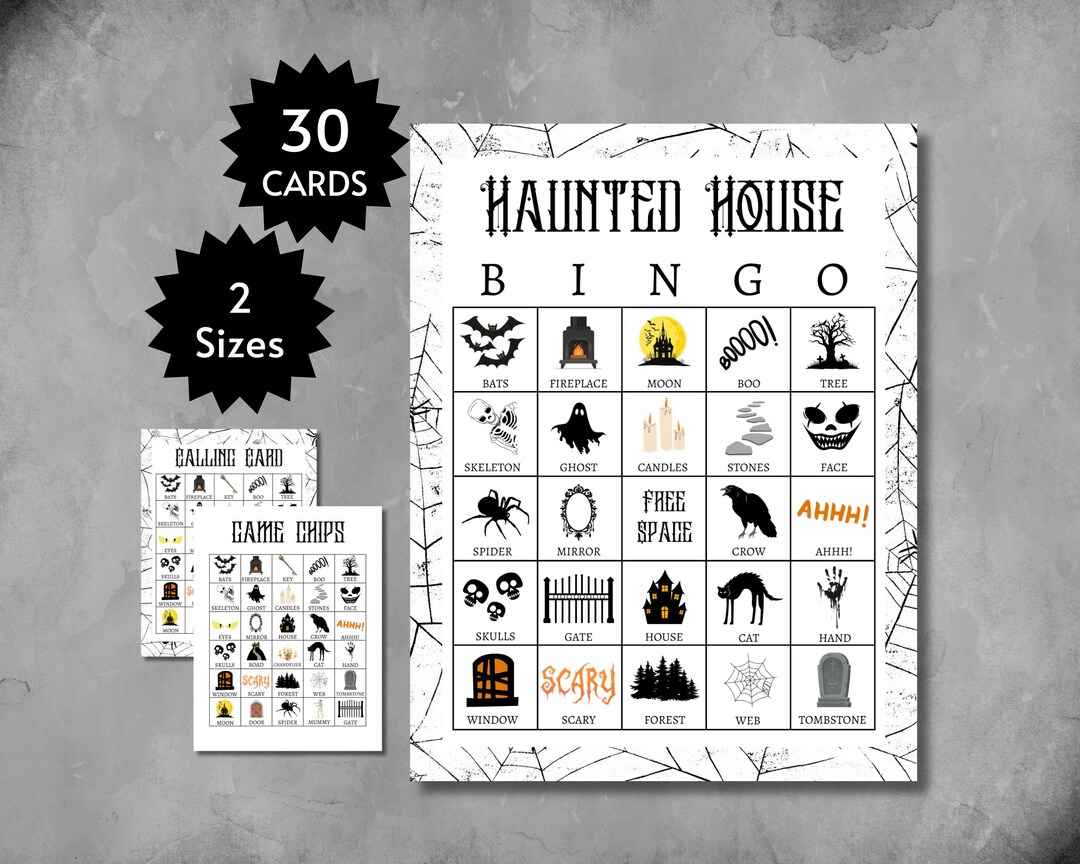Haunted House Bingo Cards, Printable Halloween Party Game for Kids ...