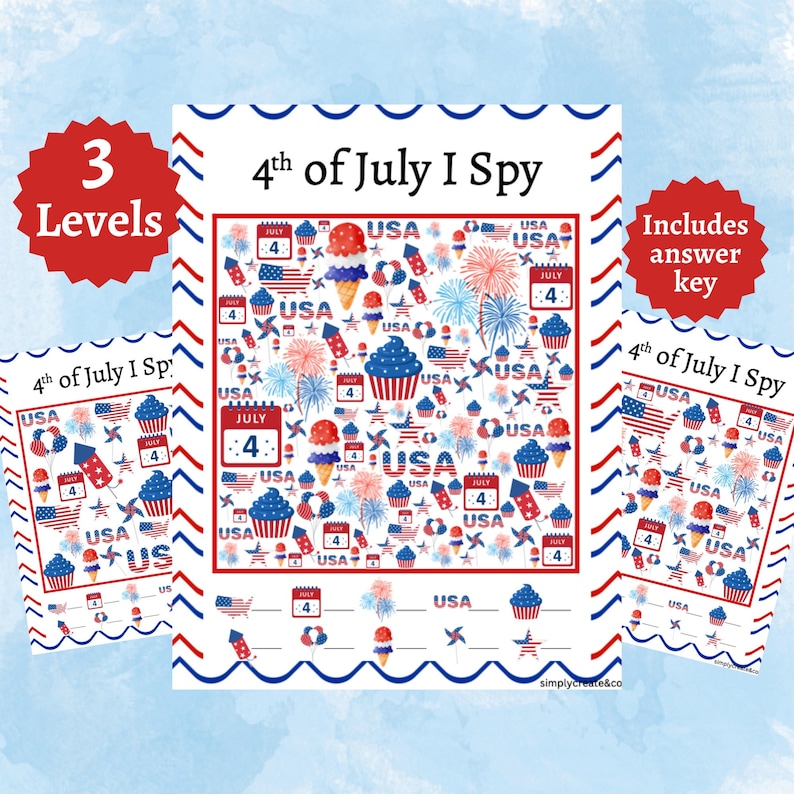 4th of July I Spy Game, Fourth of July Party Game for Kids, Printable ...
