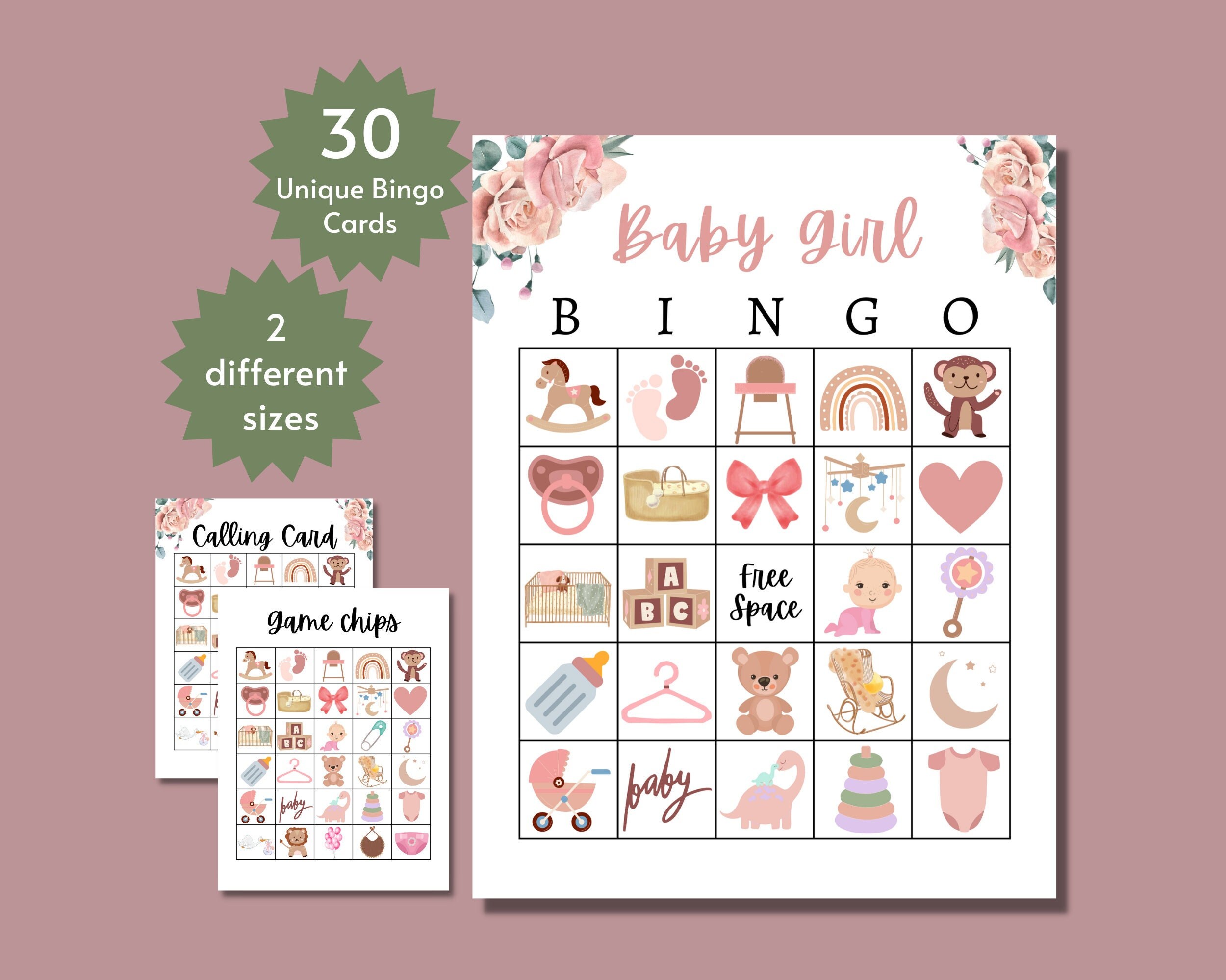 Baby Shower Bingo, Baby Girl Bingo Game, Baby Shower Games Printable ...