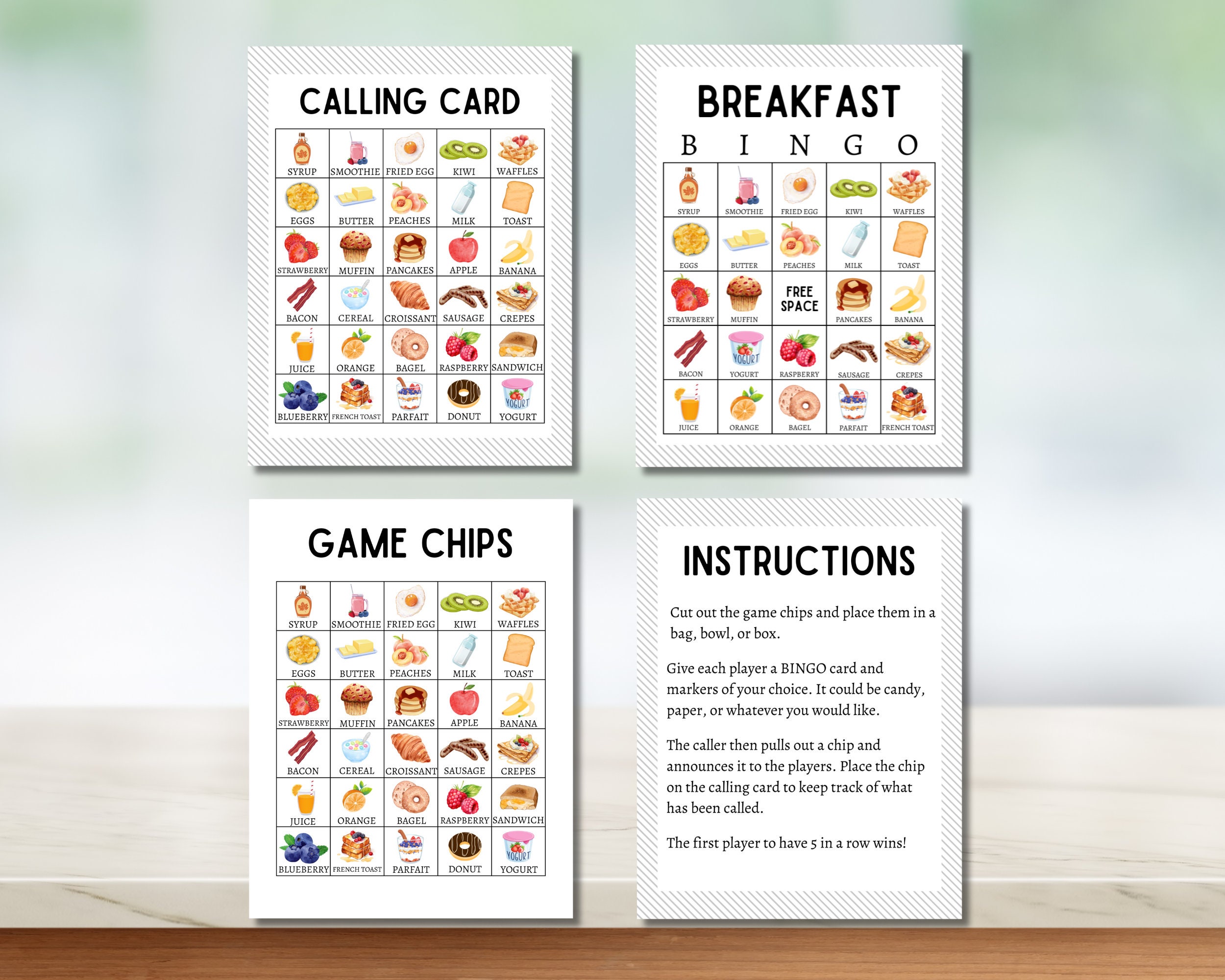 Breakfast Bingo Cards, Printable Brunch Party Game, Includes Full and ...