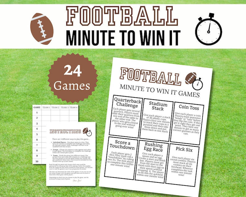 Football Minute to Win It Games, Printable Football Party Game ...