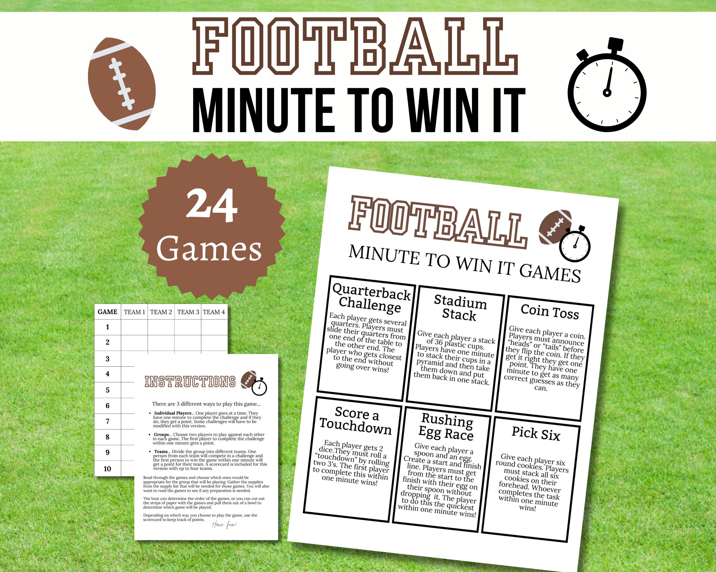 Football Minute to Win It Games, Printable Football Party Game ...