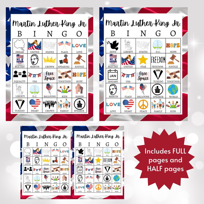 Martin Luther King Jr. Bingo Cards, Printable MLK Party Game for Kids ...