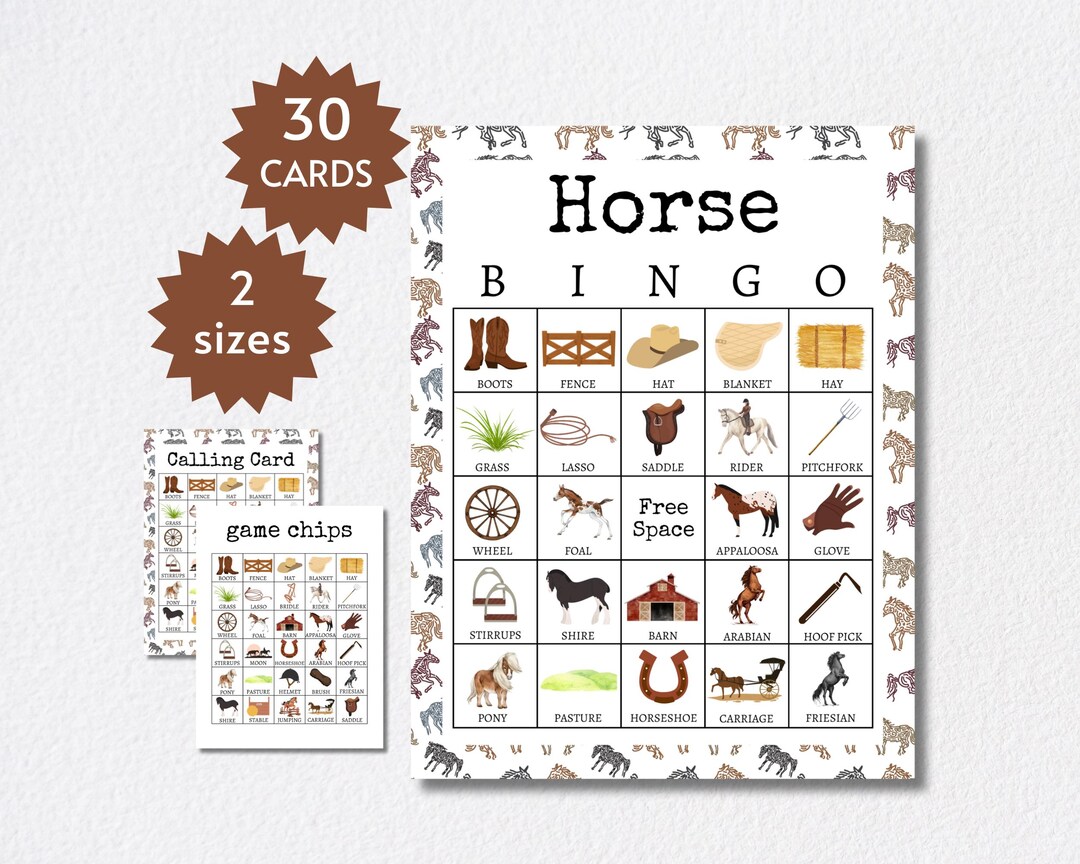 Horse Bingo Cards, Printable Wild West Party Game, Includes Full and ...