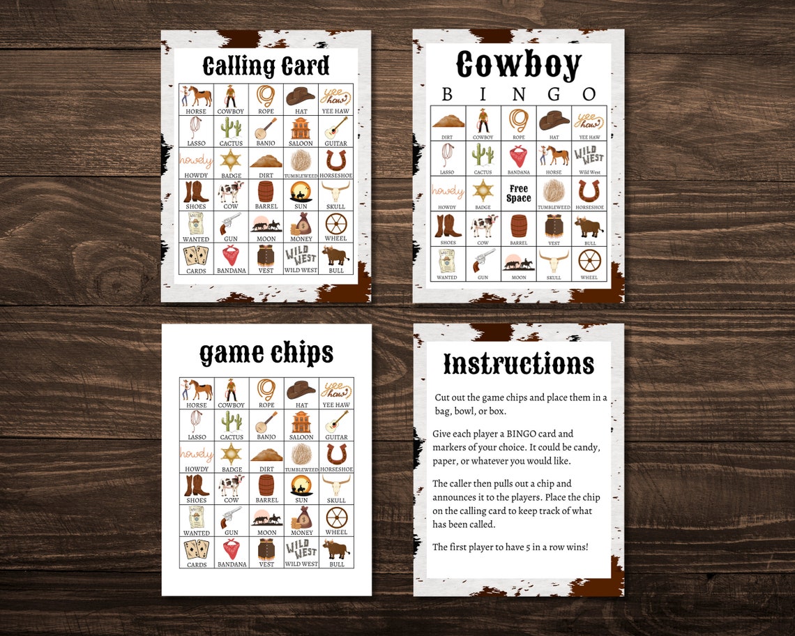 Cowboy Bingo Cards, Printable Wild West Party Game for Kids, Teens, and ...