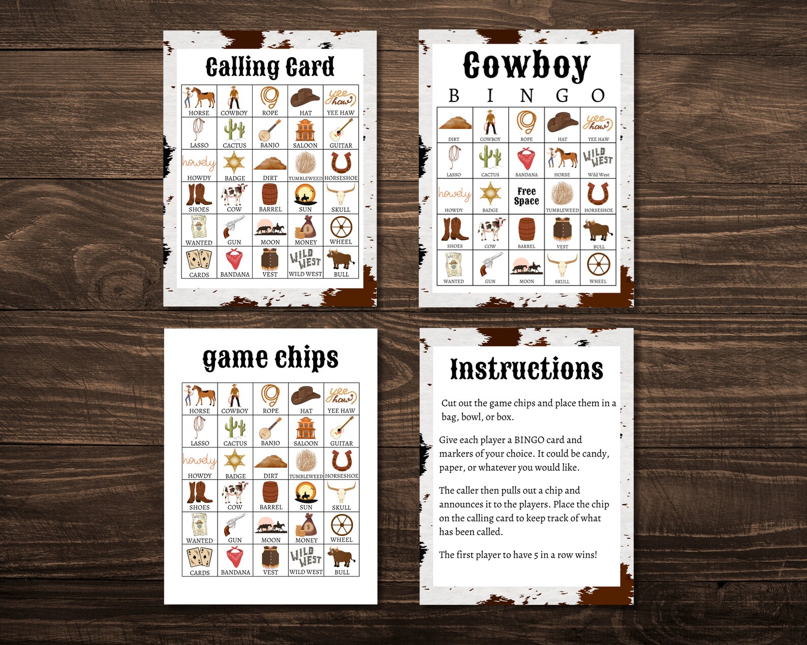 Cowboy Bingo Cards, Printable Wild West Party Game for Kids, Teens, and ...