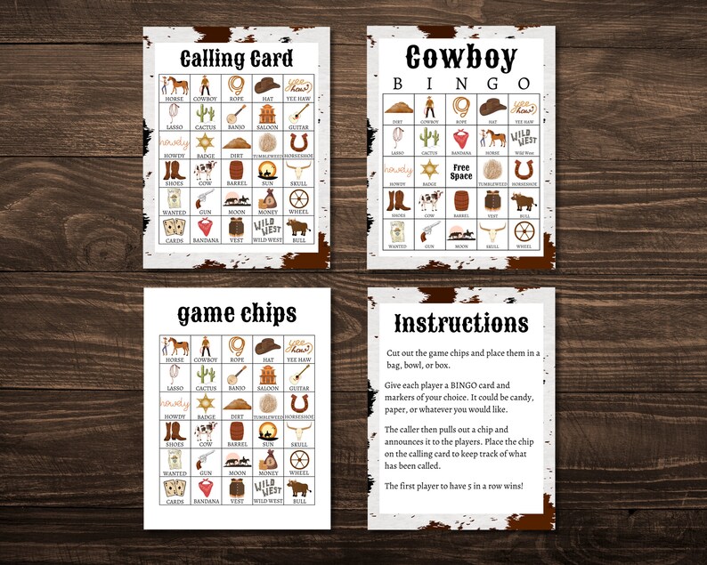 Cowboy Bingo Cards, Printable Wild West Party Game for Kids, Teens, and ...