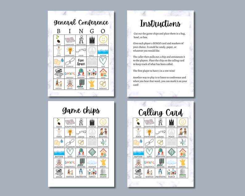 General Conference Bingo Cards, Printable LDS Church Games for Kids ...
