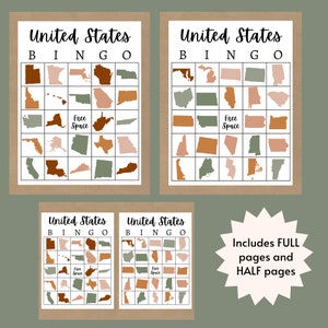 United States Bingo Cards, Printable States Learning Game for Kids ...