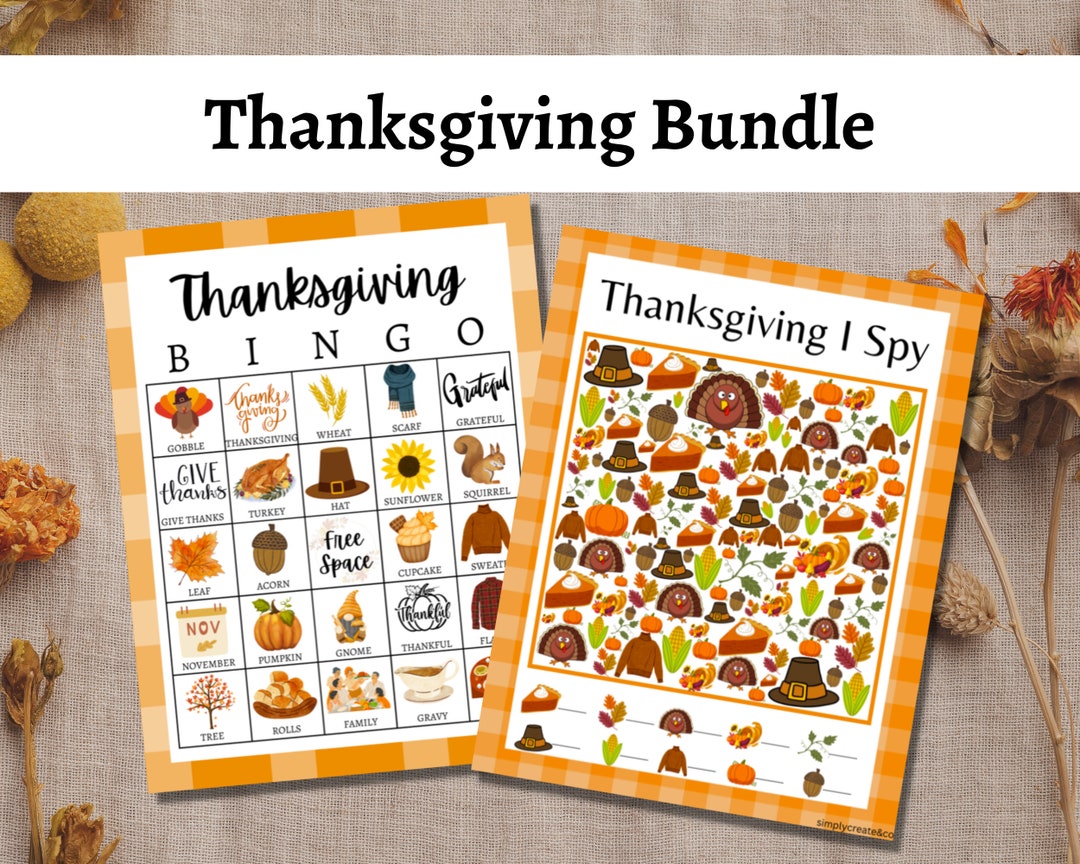 Thanksgiving Party Games, Printable Bingo and I Spy Activity Bundle ...