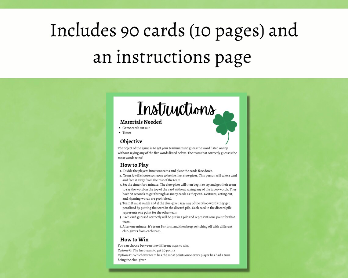 St. Patrick's Day Taboo Game, Printable Party Game for Kids, Teens, and ...