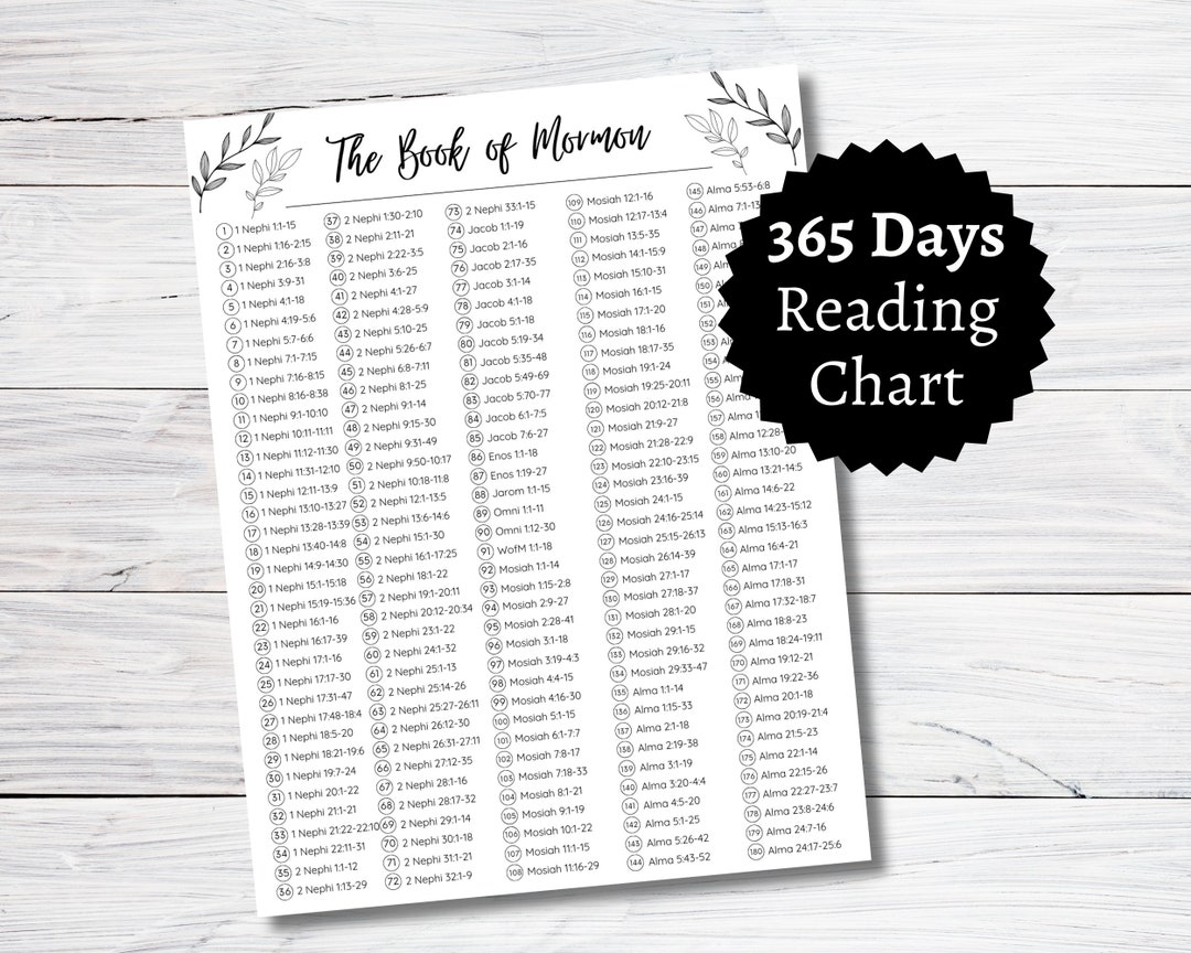 365 Days Book of Mormon Reading Chart, Printable One Year LDS Scripture ...