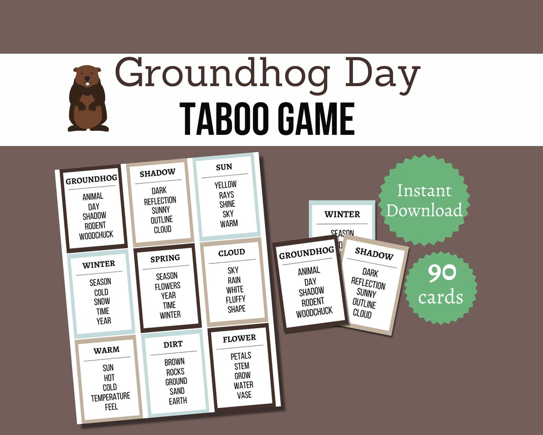 Groundhog Day Taboo Game, Printable Groundhog Party Games, February 2nd ...