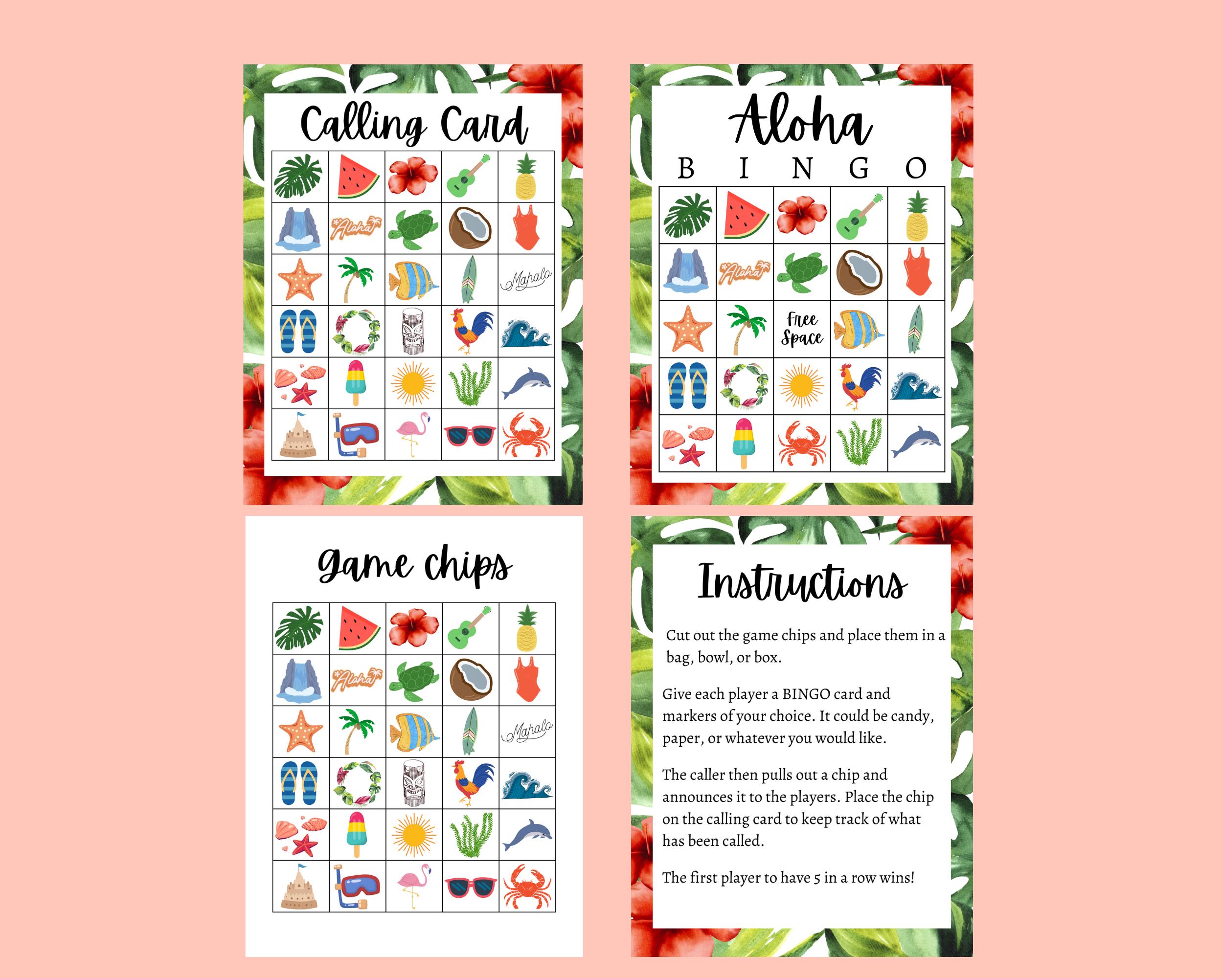 Aloha Bingo Cards, Summer Luau Party Game for Kids, Teens, and Adults ...