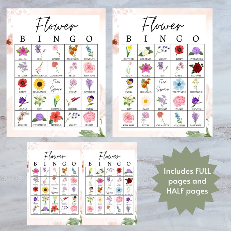 Flower Bingo Cards, Floral Party Game for Kids, Teens, and Adults ...