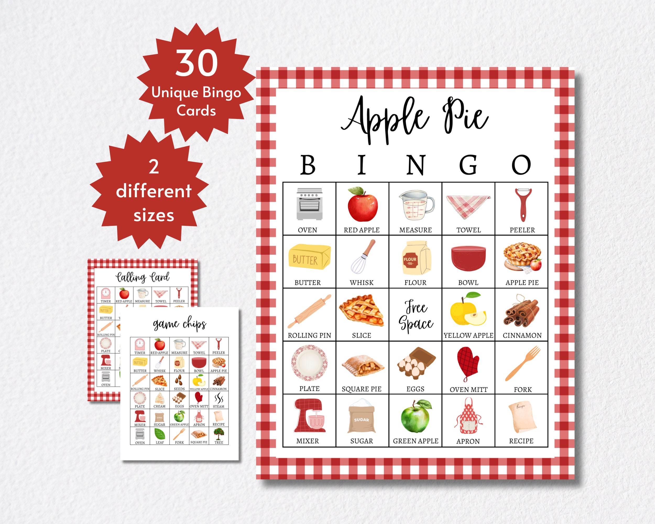 Apple Pie Bingo Cards, Printable Baking Party Game for Kids, Teens, and ...