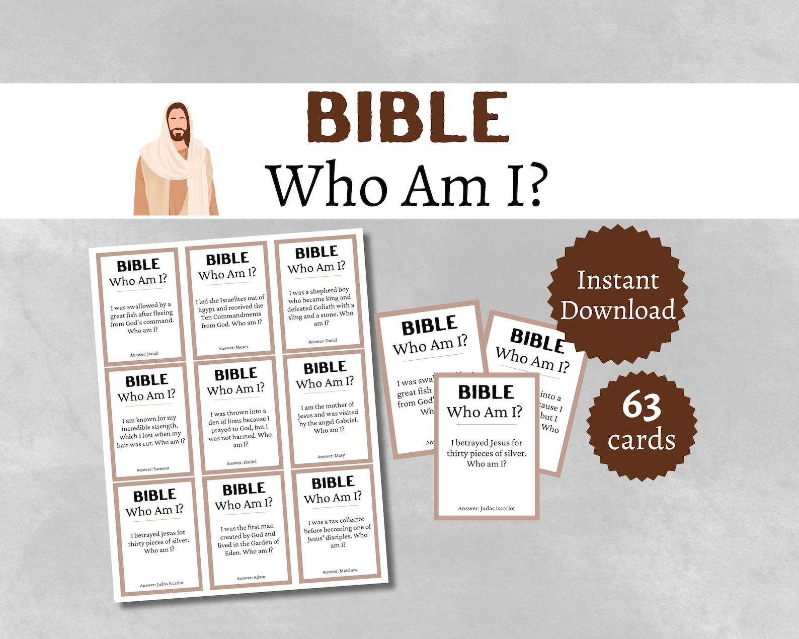 Bible Who Am I Trivia Cards, Printable Christian Party Game for Kids ...