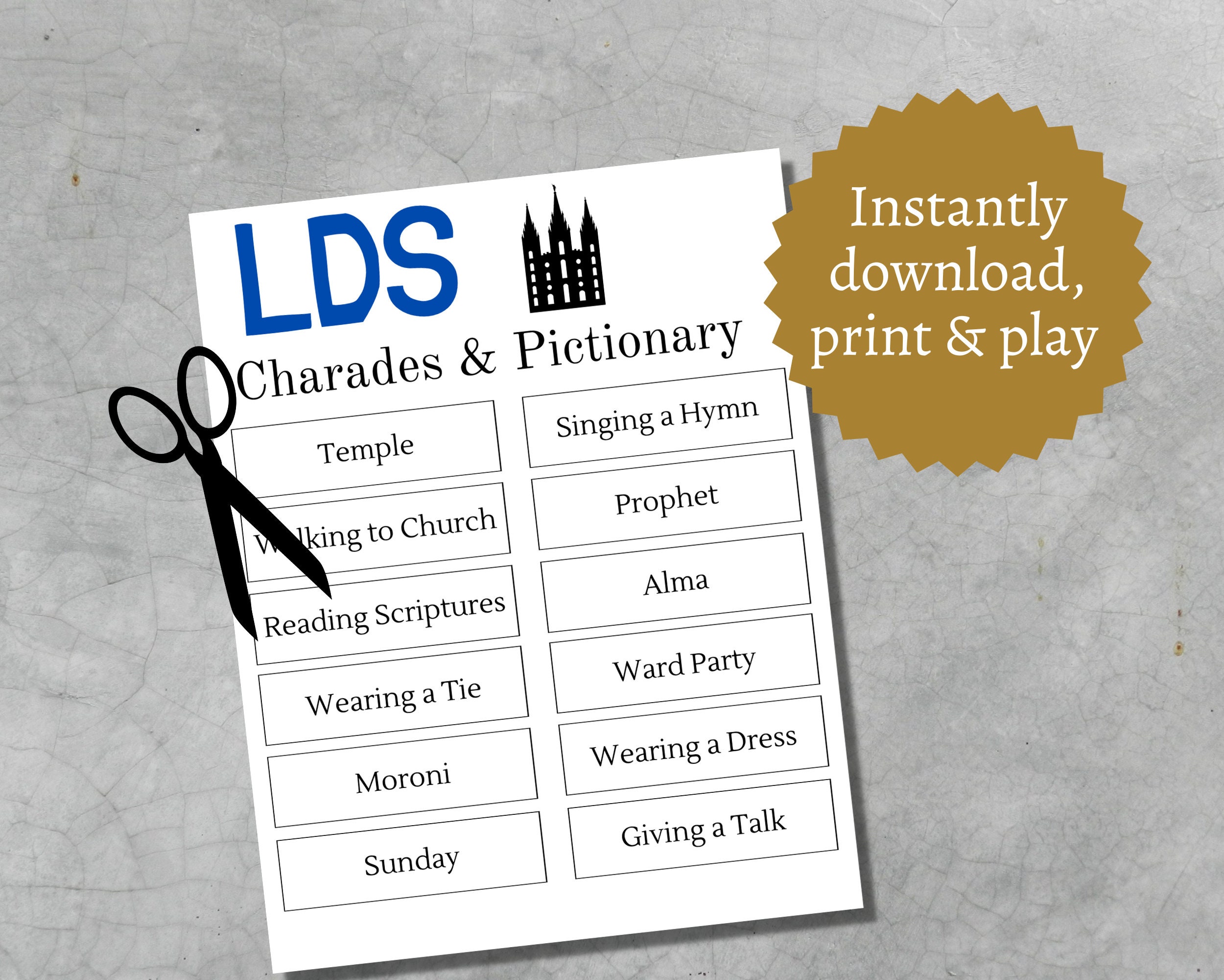 LDS Charades, Printable LDS Pictionary Cards, Latter Day Saint Party ...
