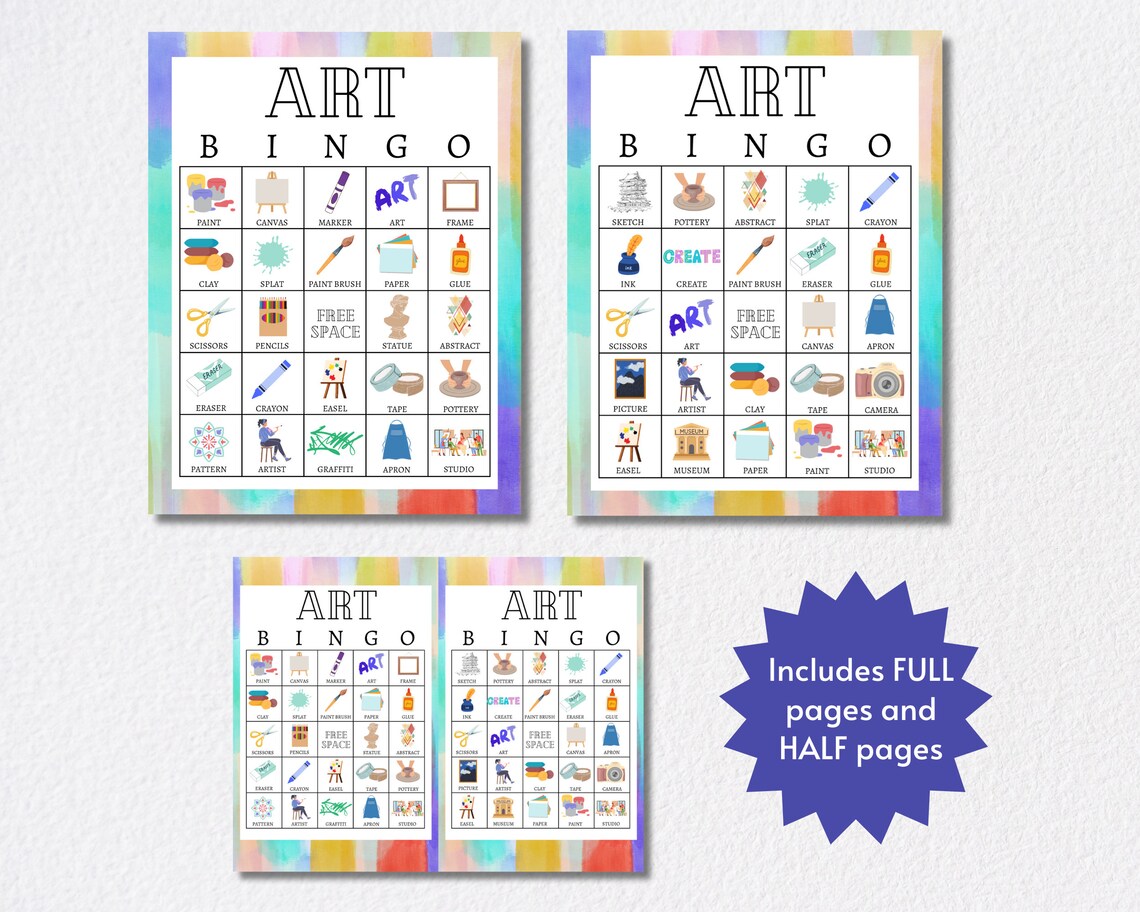 Art Bingo Cards, Printable Art Party Game for Kids, Teens, and Adults ...