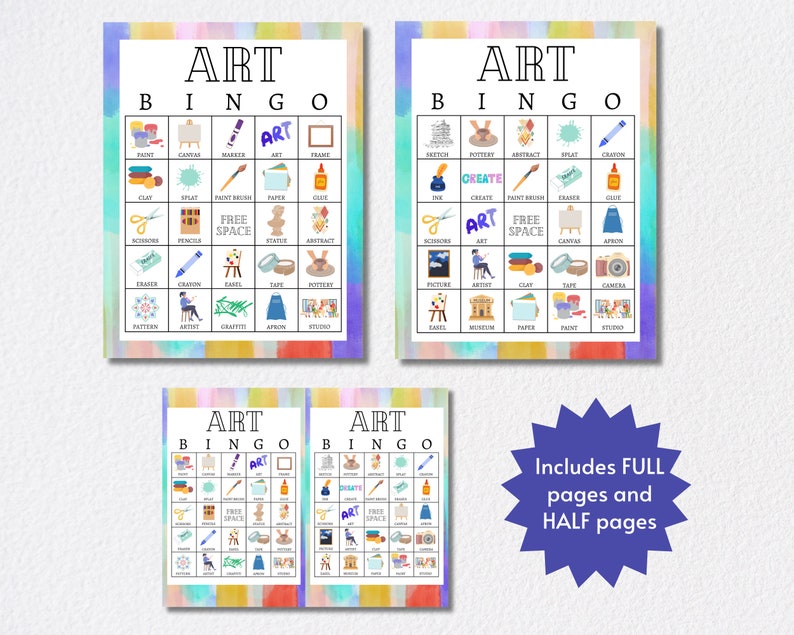 Art Bingo Cards, Printable Art Party Game for Kids, Teens, and Adults ...