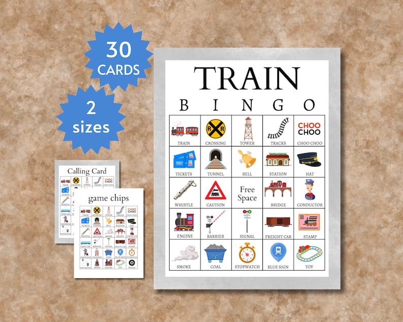 Train Bingo Cards, Printable Railroad Party Game for Kids, Teens, and ...