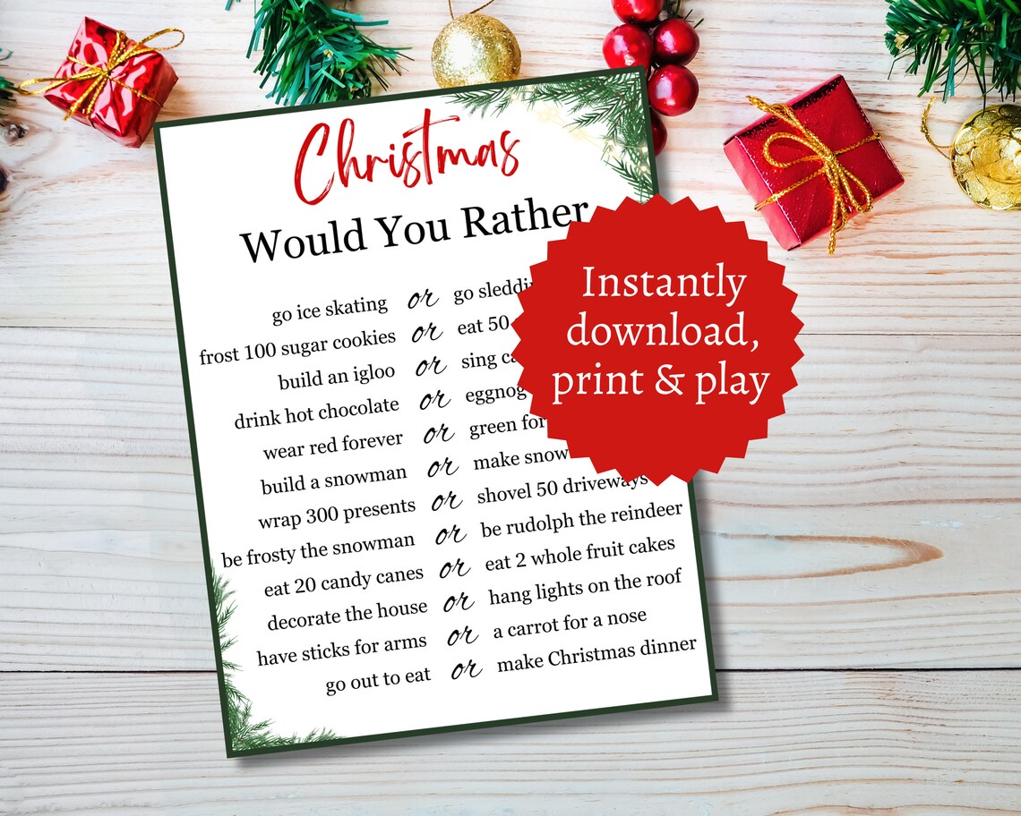 Christmas Would You Rather Game, Printable Holiday Party Game, This or ...