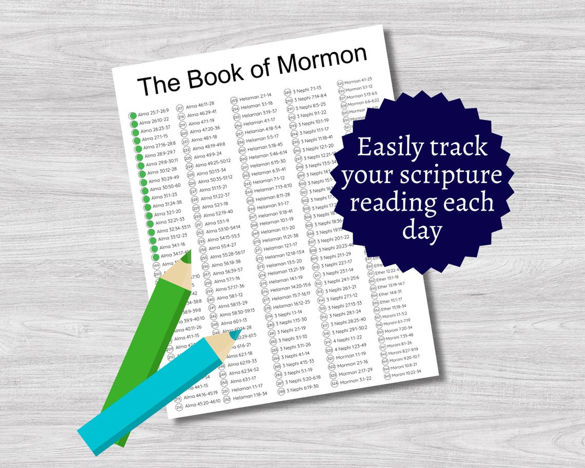 365 Days Book of Mormon Reading Chart, LDS Daily Scripture Reading ...