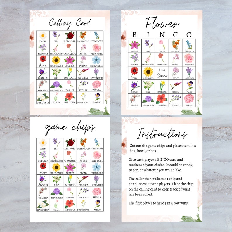 Flower Bingo Cards, Floral Party Game for Kids, Teens, and Adults ...