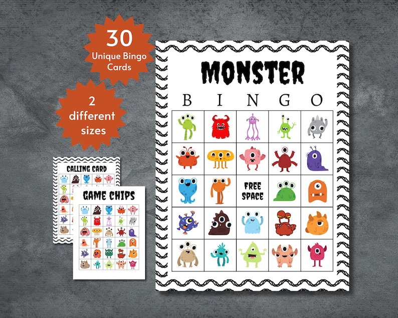 Monster Bingo Cards, Printable Halloween Activity for Kids, October ...