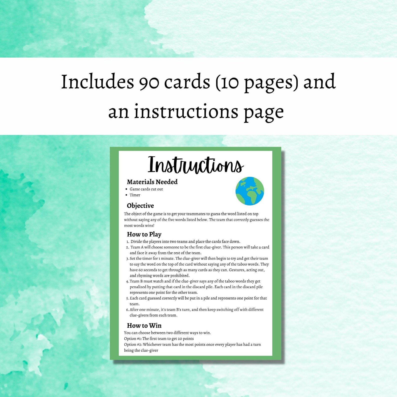 Earth Day Taboo Card Game, Printable Earth Day Party Game for Kids ...