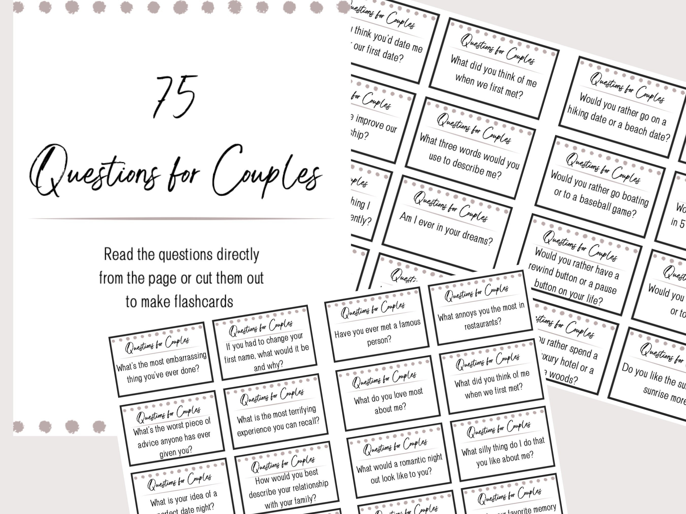 Questions for Couples Cards, Printable Conversation Starters, Easy Date ...