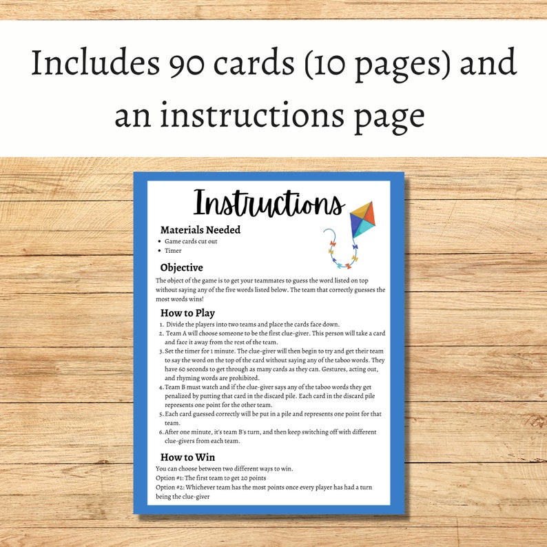 Kids Taboo Game, Printable Family Card Game, Simple and Fun Activity ...