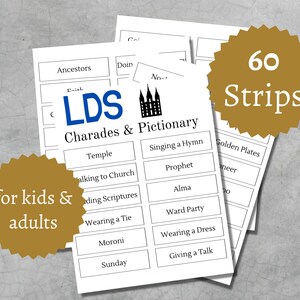 LDS Charades, Printable LDS Pictionary Cards, Latter Day Saint Party ...