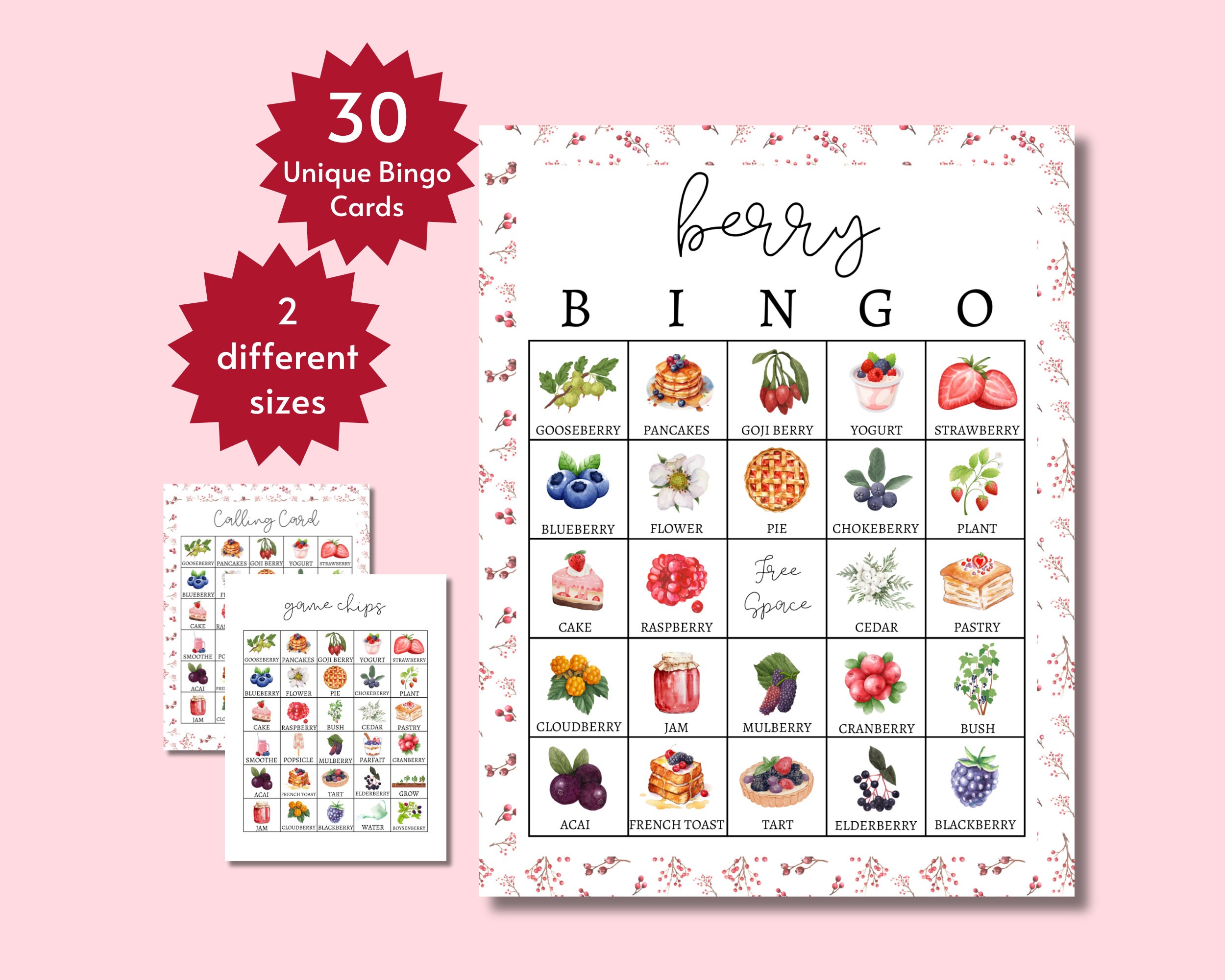 Berry Bingo Cards, Printable Berries Themed Party Game for All Ages ...