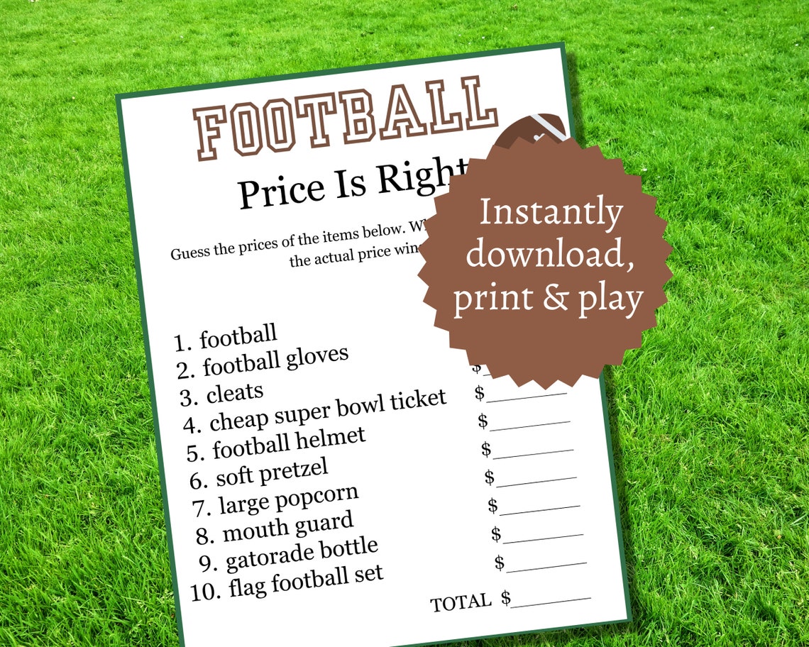 Football Price is Right Game, Football Party Activity Page for Kids ...