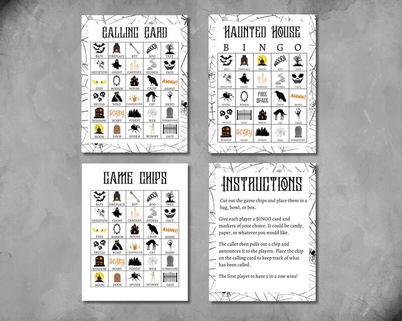 Haunted House Bingo Cards, Printable Halloween Party Game for Kids ...