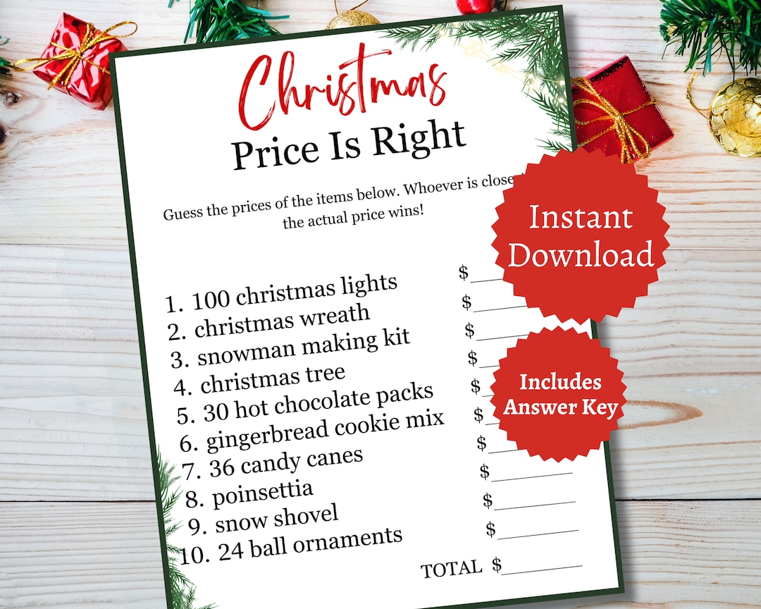 Christmas Price is Right Game, Printable Holiday Activity Page ...