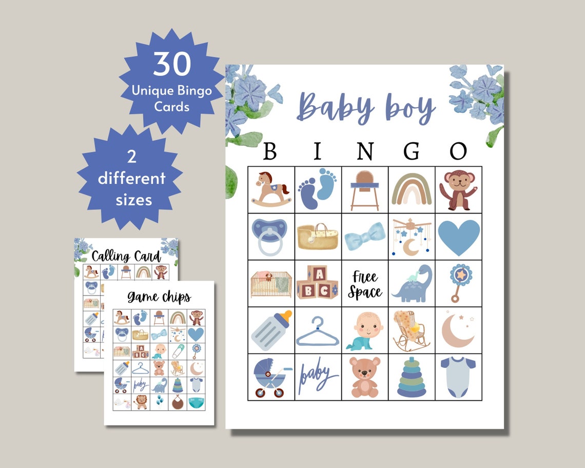 Baby Shower Bingo, Baby Boy Bingo Game, Baby Shower Games Printable ...