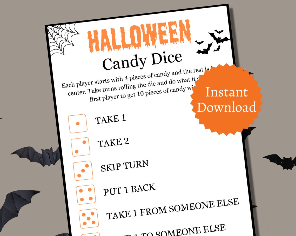 Halloween Candy Dice Game, Printable Halloween Games, Halloween Party ...