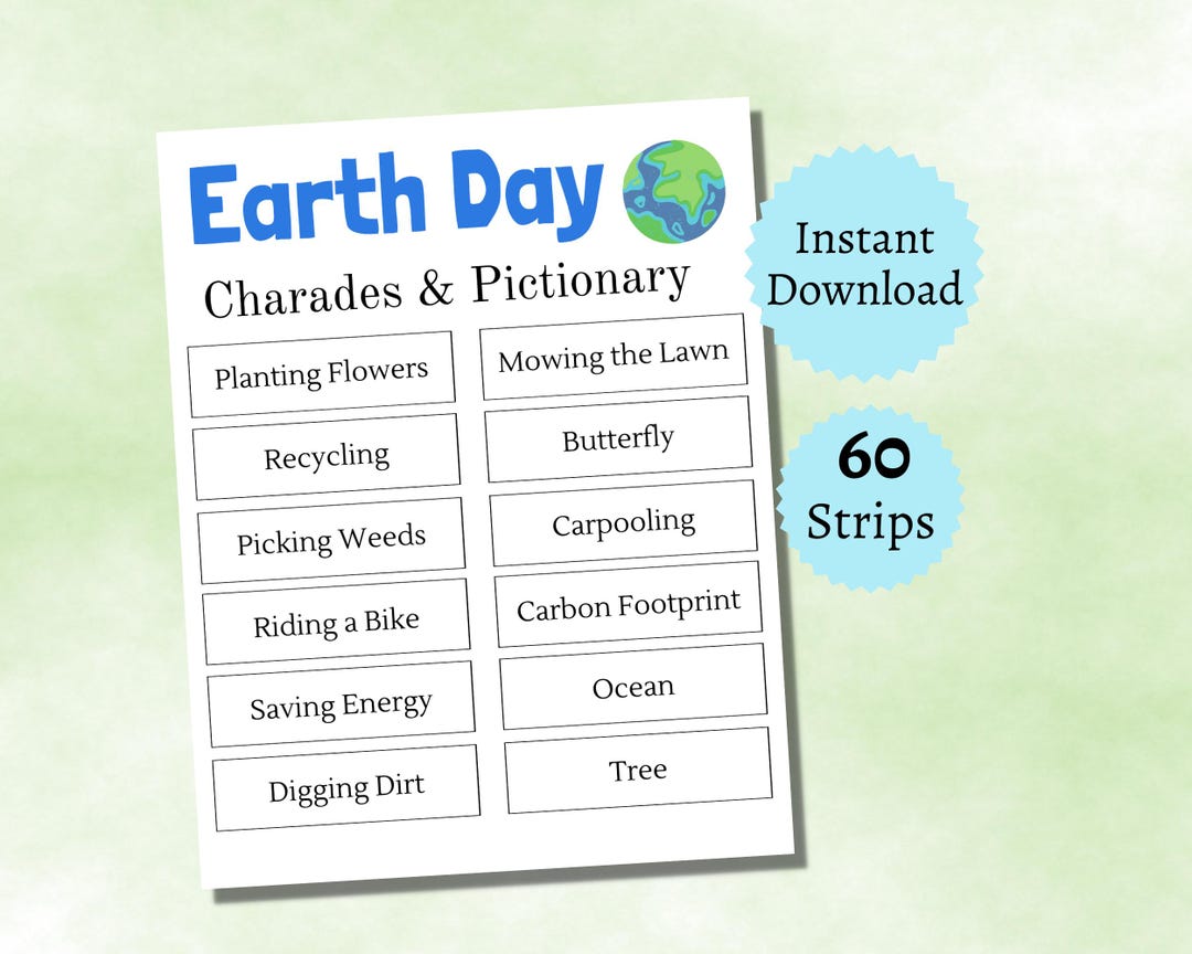 Earth Day Charades and Pictionary, Printable Earth Day Party Games for ...