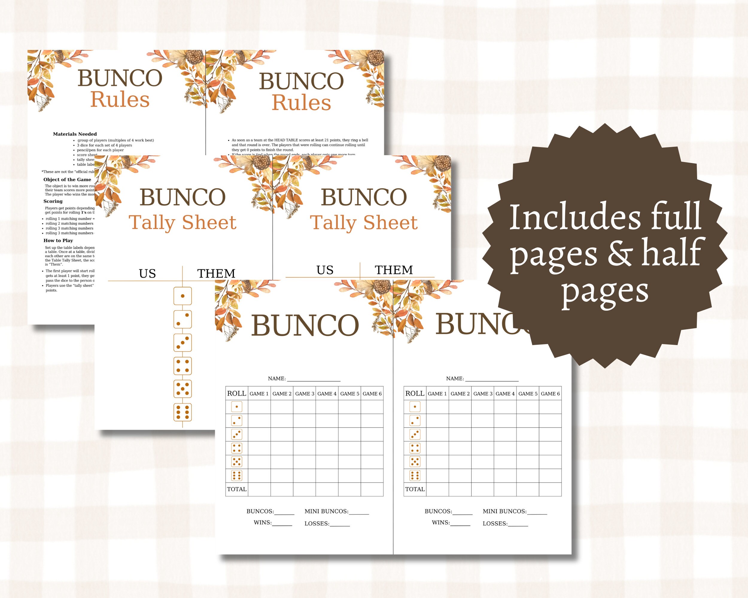 Fall Bunco Cards Bundle, Printable Autumn Party Game for Groups ...